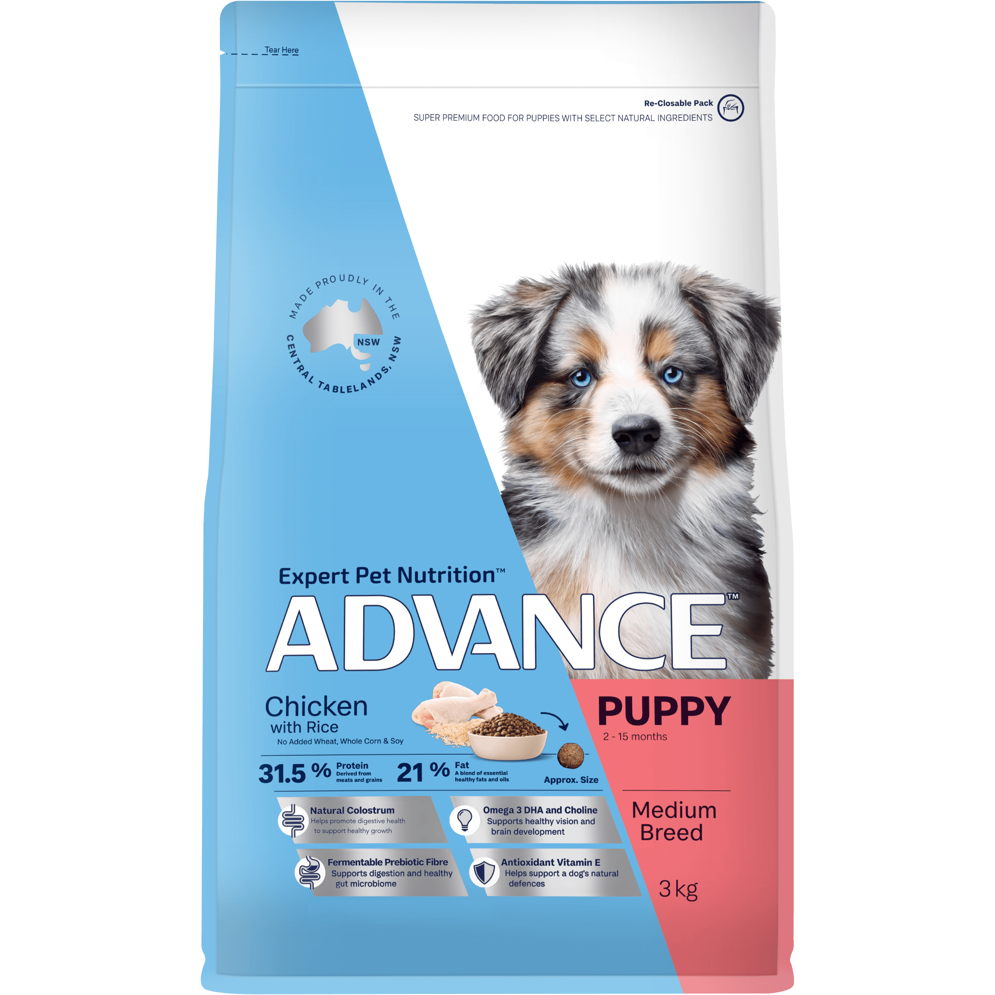 ADVANCE Puppy Medium Breed Dry Dog Food Chicken & Rice 3kg